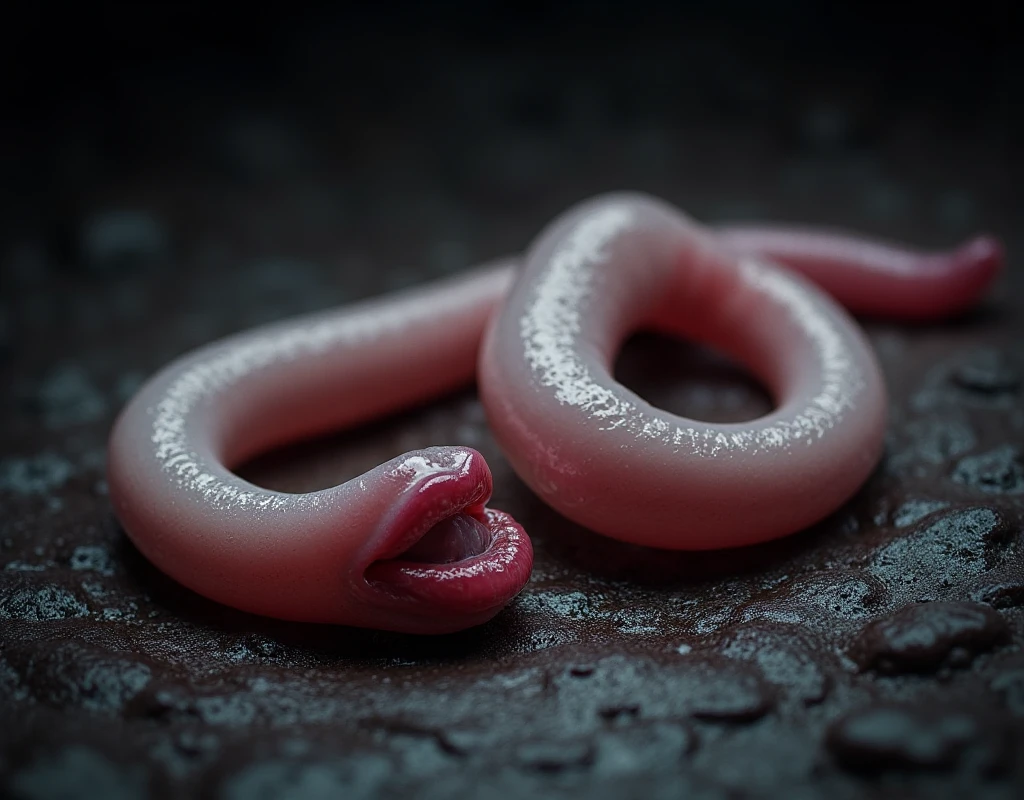 A close-up shot of a bewitching vampire leech, its slender, erotic body ...