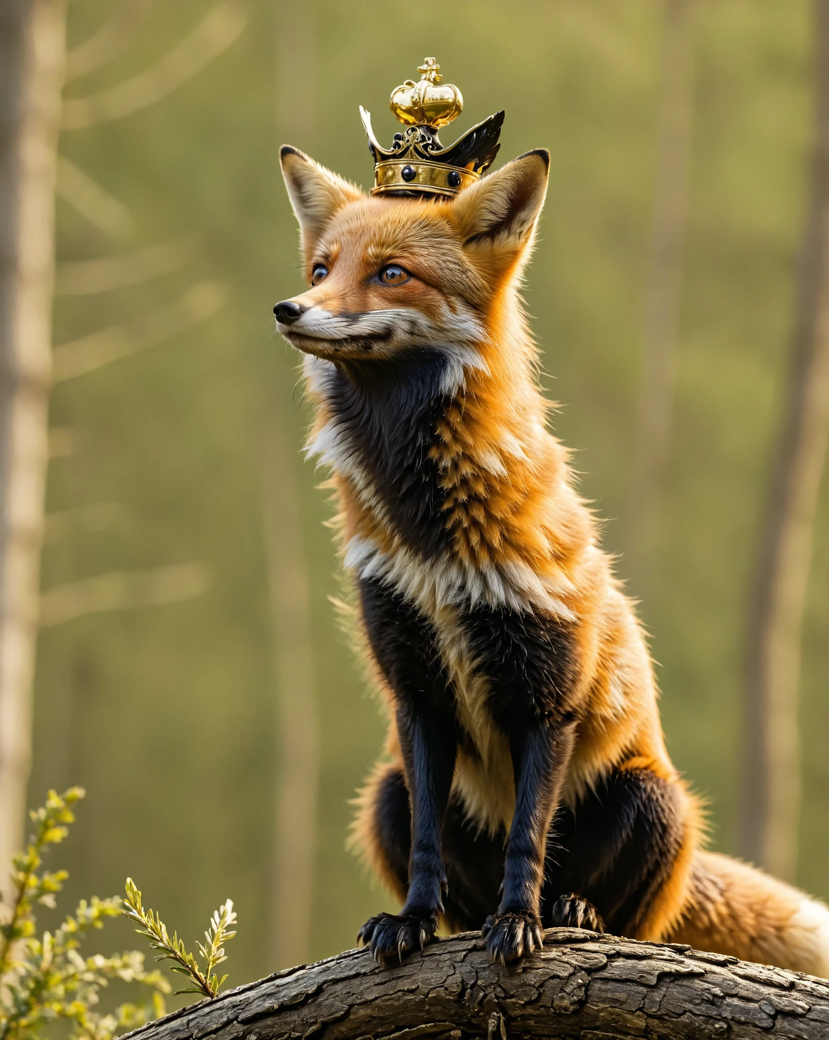 A little fox is playing with a golden crow. The little fox looks like ...