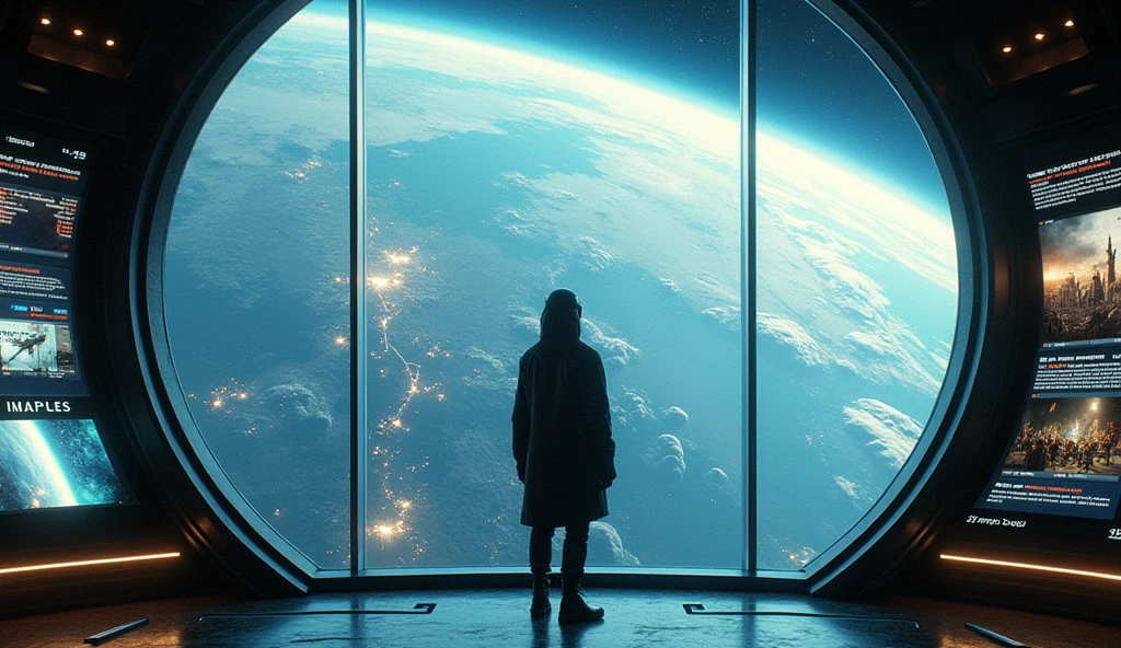"A vast observation deck overlooking Earth from a high-altitude station ...