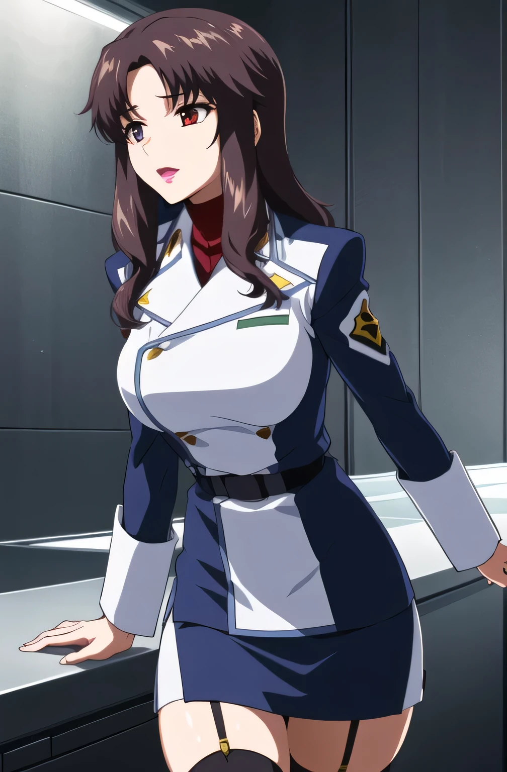 A close up of a woman in a uniform standing in a bathroom - SeaArt AI
