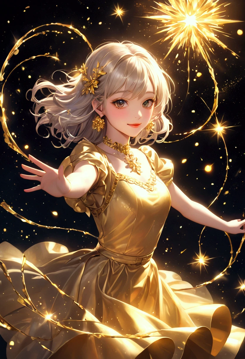 💖👧💋💋 Smile、Sparkling golden powder effect , Artistic , CG Digital Art
