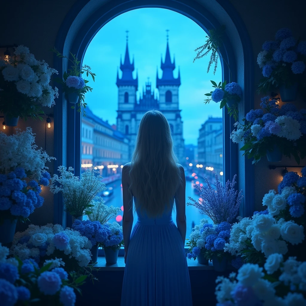 The whole {x} It's deep , Deep blue light , Prague, Before Dawn - SeaArt AI