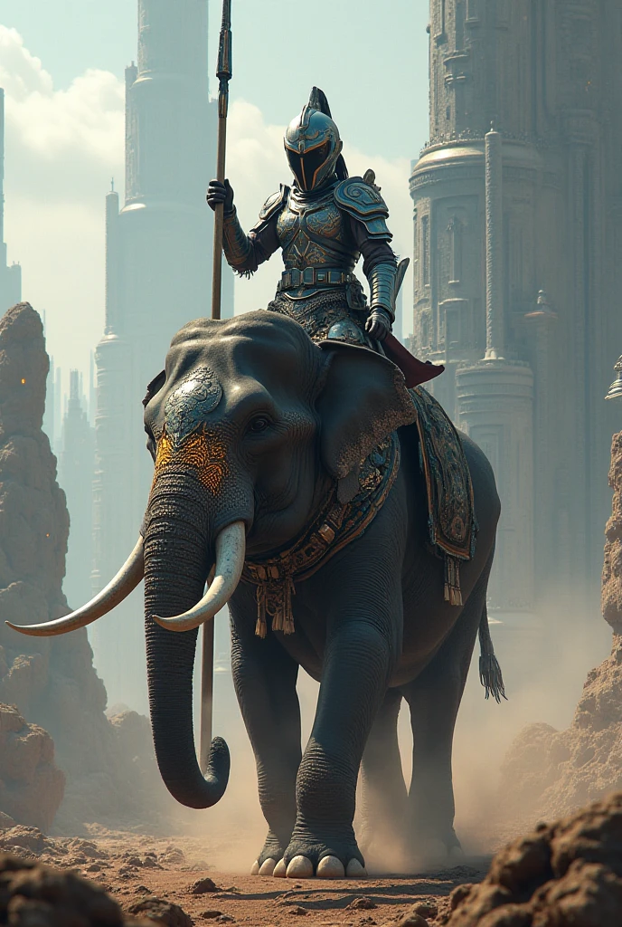1 warrior wearing Sci fi armor, Thai Sci fi pattern, riding a large ...