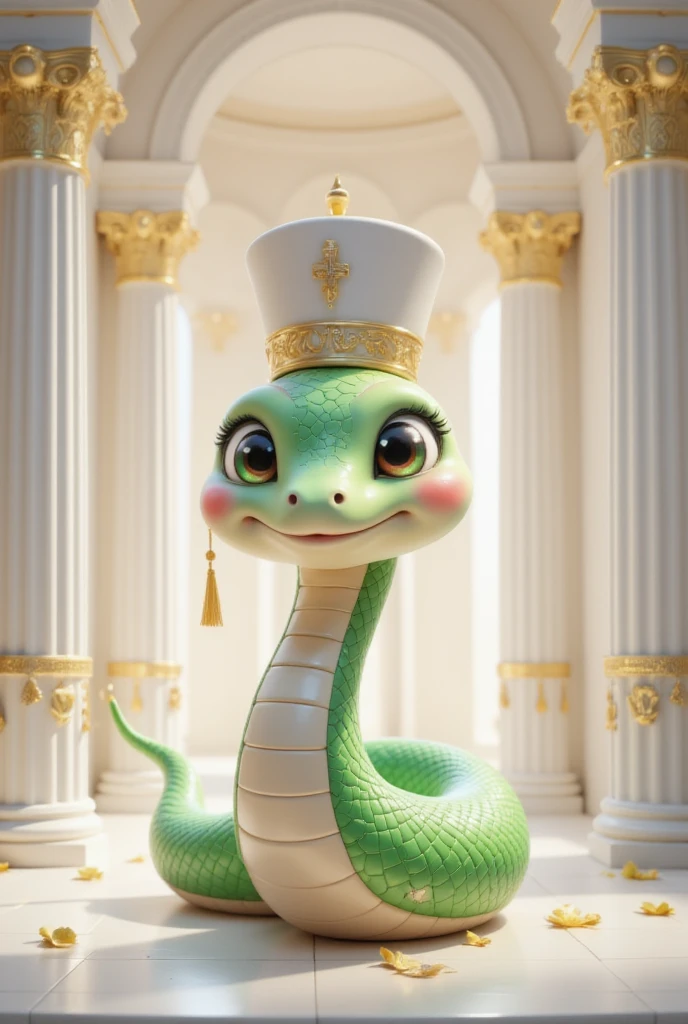 super cute cartoon 1 small green snake Wearing a female priest hat ...