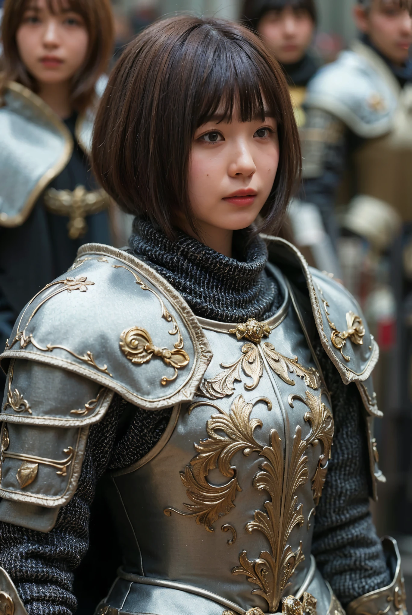 There are many people in armor standing together in a line - SeaArt AI