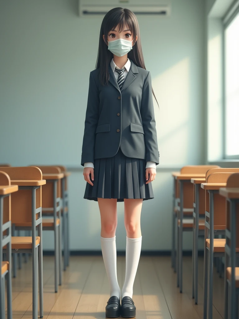 white high socks、school uniform、masks classrooms、whole body - SeaArt AI