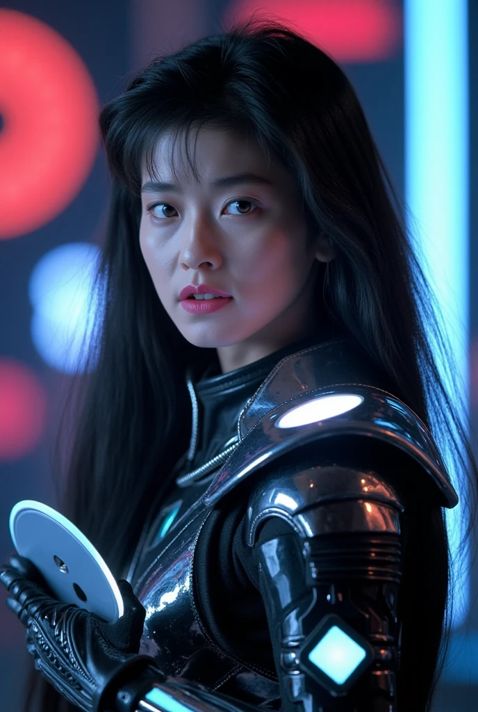 full body image of a female warrior in the Tron movie , holding an ...