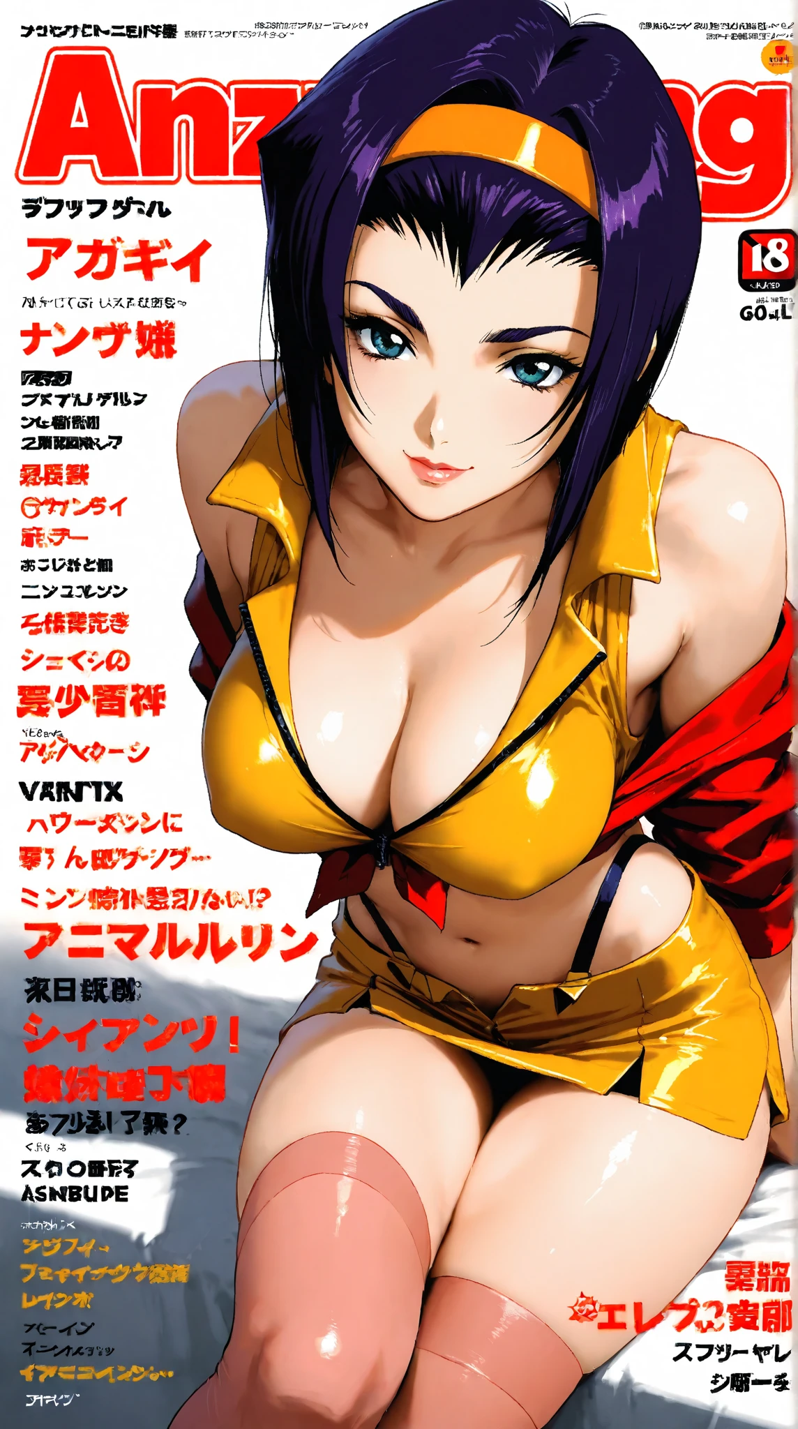 Faye valentine, magazine cover, white background, pose, Faye smile - SeaArt AI