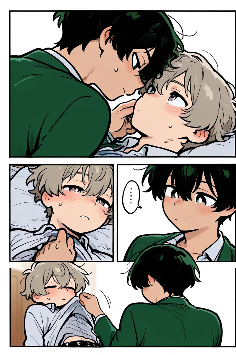 Two high school boys,Yaoi, clothes are peeling, Comic Style, - SeaArt AI