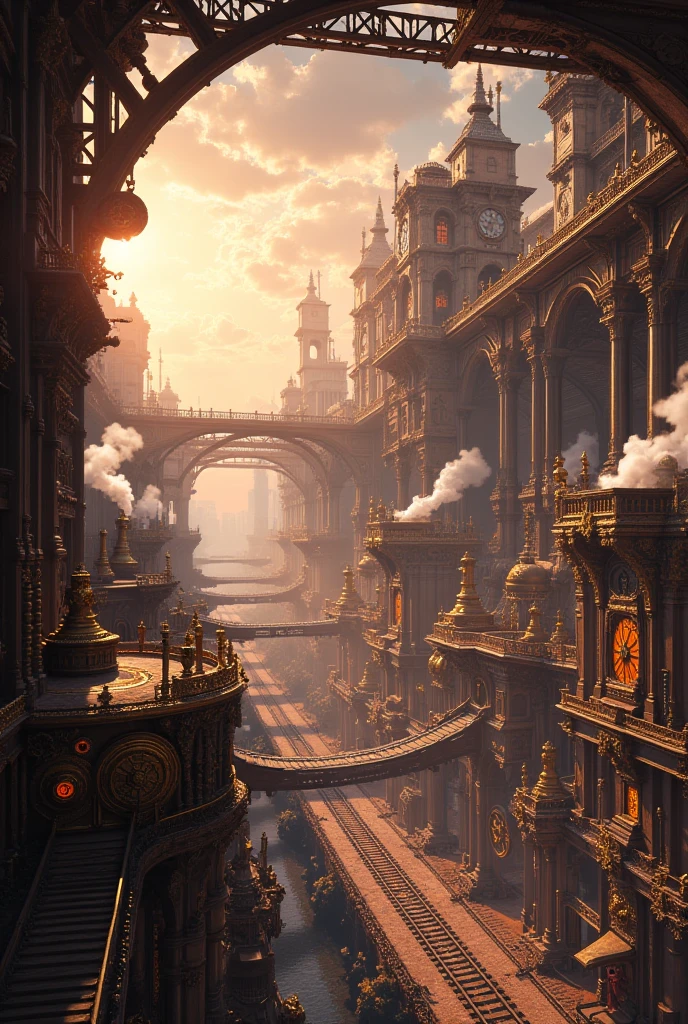 ( fancy and flashy fantasy steampunk station)(Railway bridge - SeaArt AI