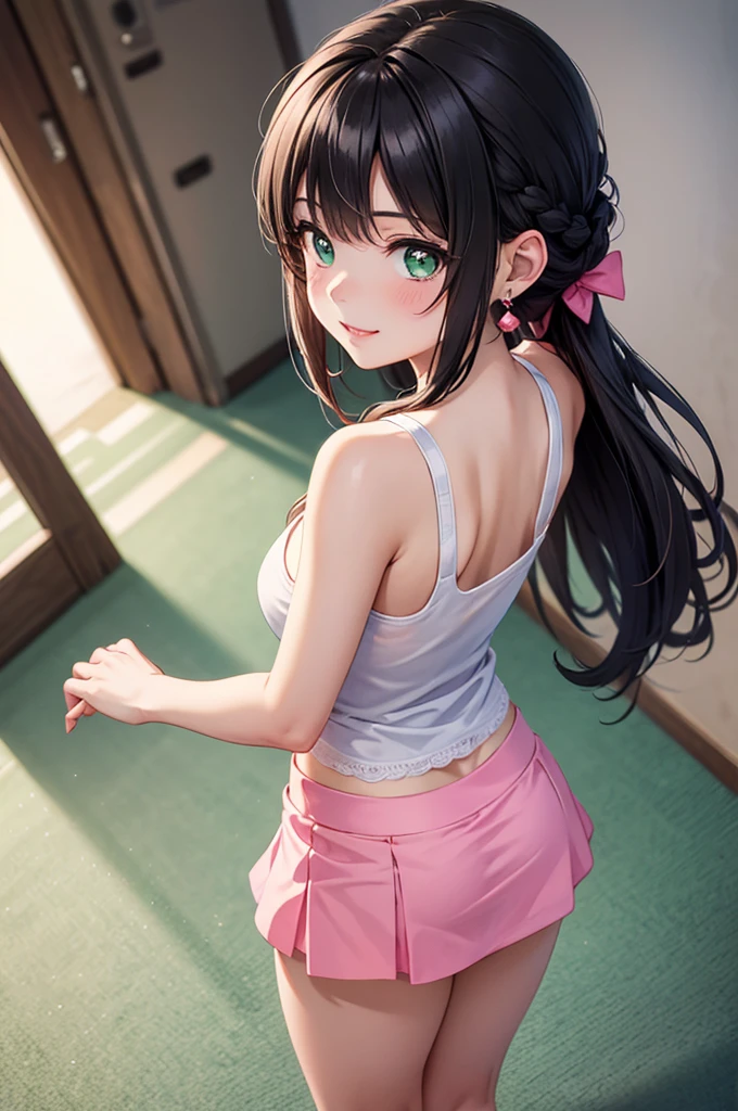 A Beautiful Girl In A Miniskirt Leaning On A Railing Anime Girl