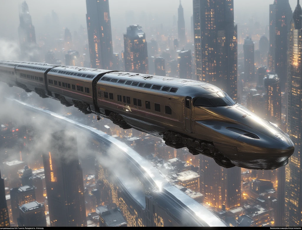 Shinkansen that runs through the city of the future. trains floating in ...