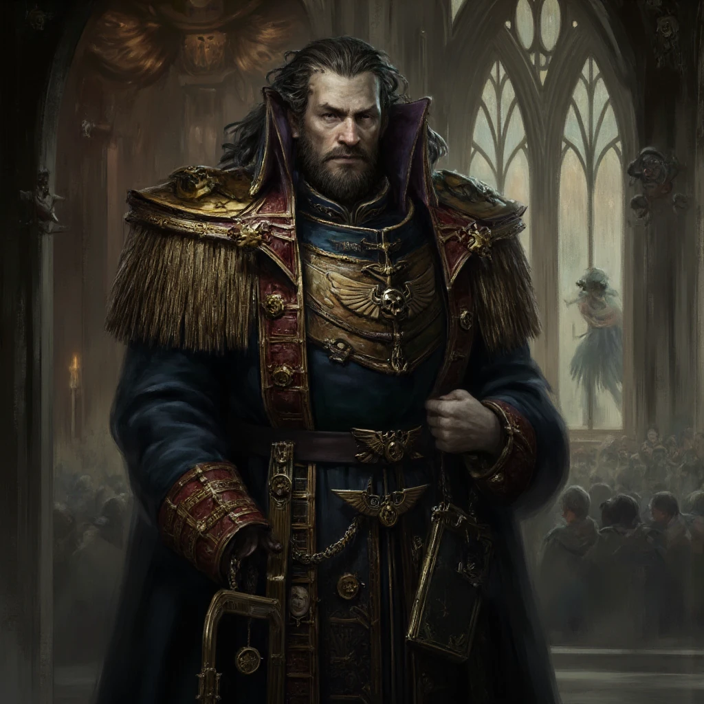 Warhammer 40k character, male, dark long hair, noble appearance - SeaArt AI