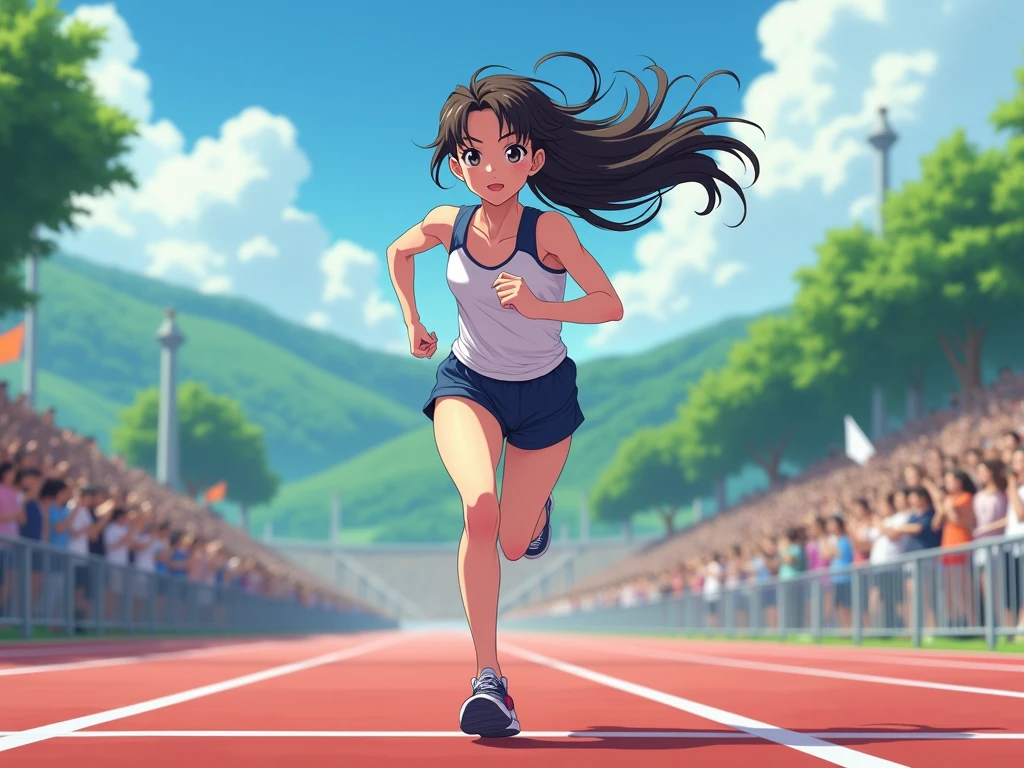 Anime girl running in slow motion marathon - SeaArt AI
