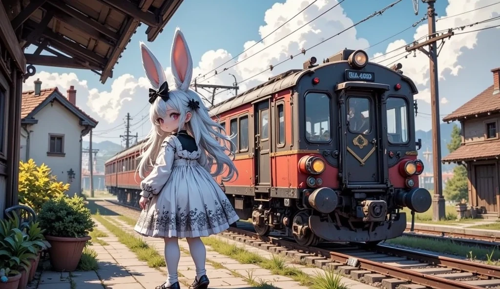 Chill and lo-fi and calm mood, by the local train 1girl\(chibi - SeaArt AI