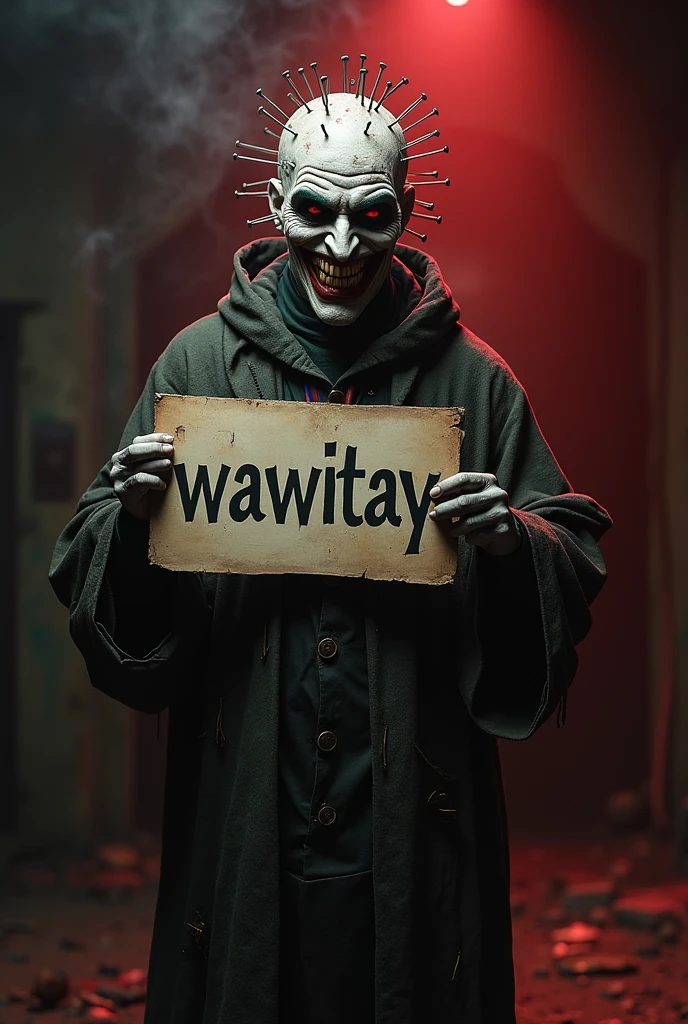 Joker Pinhead holding a sign with the text Wawitay - SeaArt AI