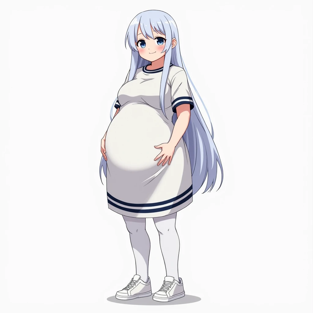 Anime girl, long hair, big pregnant, dark blue eyes, pregnant girl ...