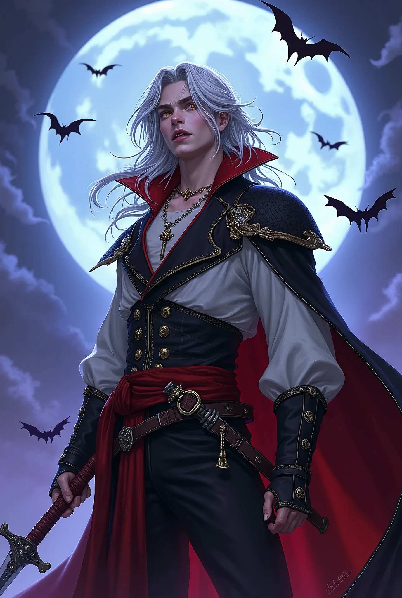 Arafed image of a man with a sword and a full moon - SeaArt AI
