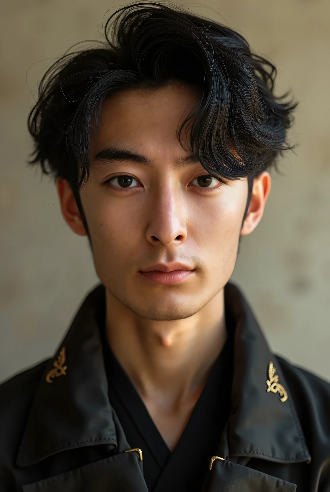 Arafed asian man with black hair and a black jacket - SeaArt AI