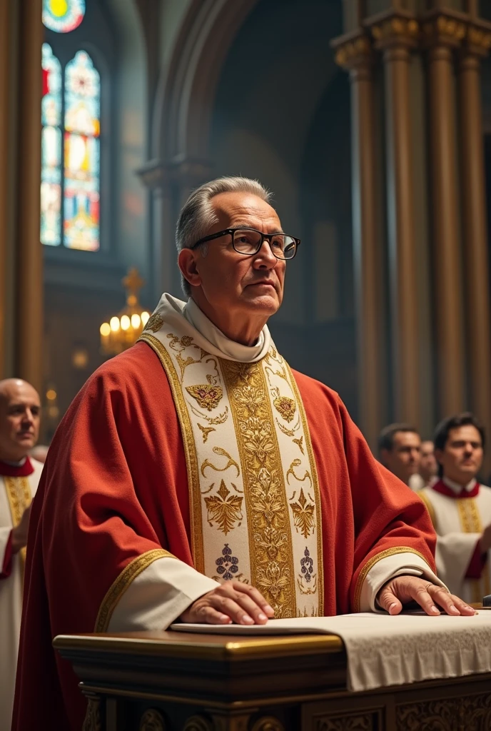 Bishop of Teruel (56-year-old man, with hair on the sides and glasses ...