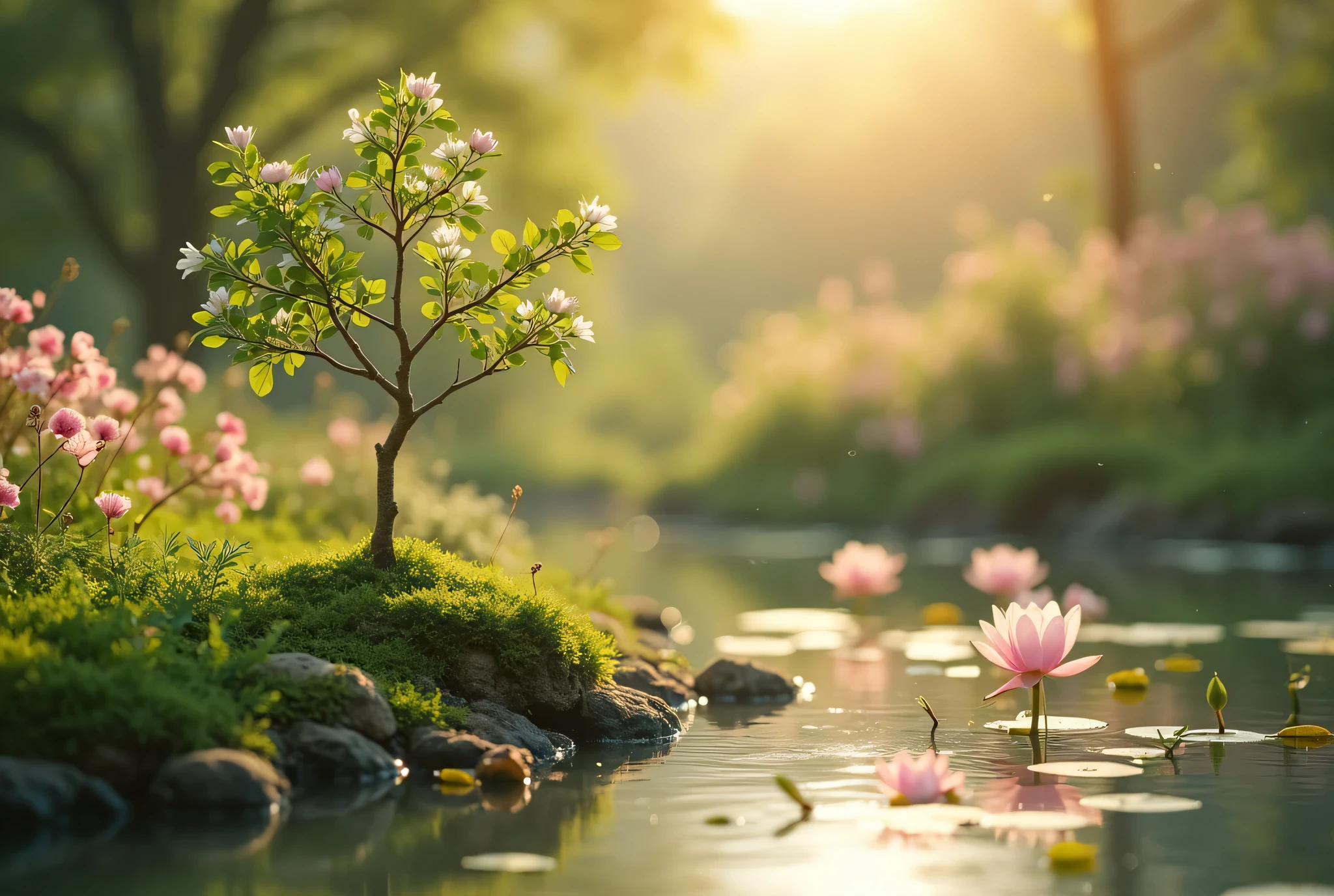 There is a small tree that is growing out of the water - SeaArt AI