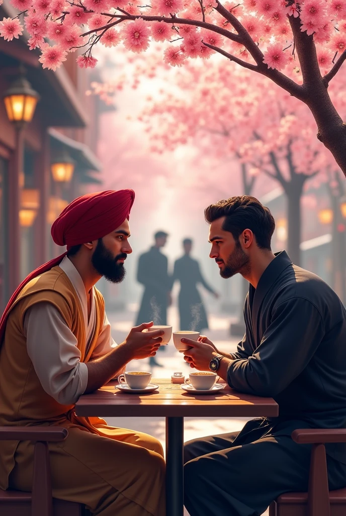 2 men 1PunjabiMan 1CleanShavenJapaneseMan, handsome Punjabi man wearing ...