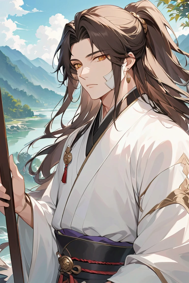 masterpiece, Close-up of a man with brown hair and white mask - SeaArt AI