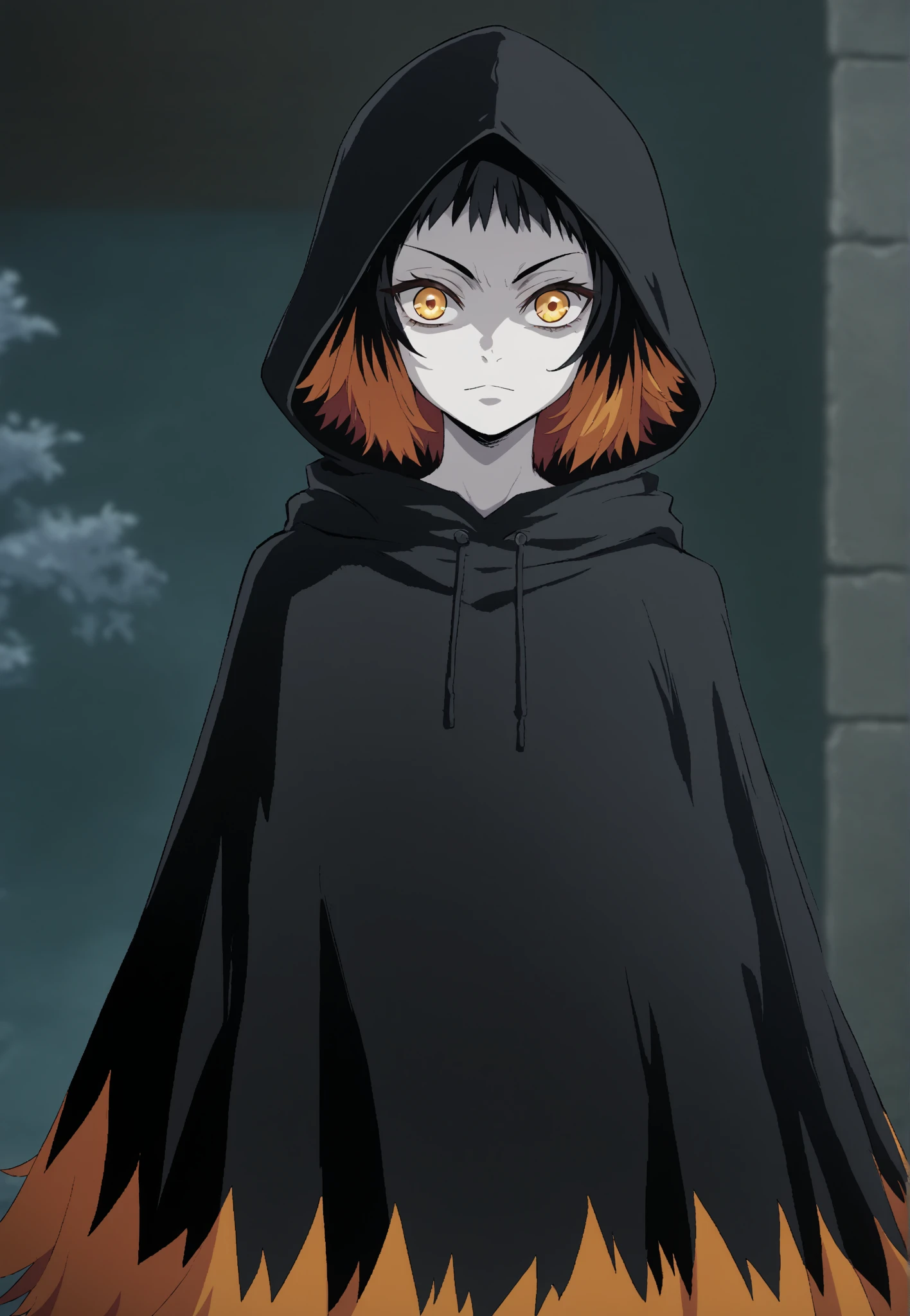 Susamaru, orange eyes, pale skin, 1girl, solo, multicolored hair ...