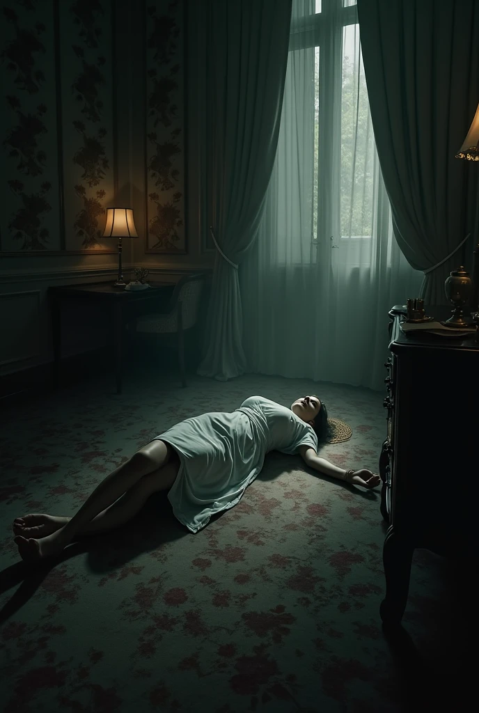 A dead lady in a hotel unknown killer - SeaArt AI