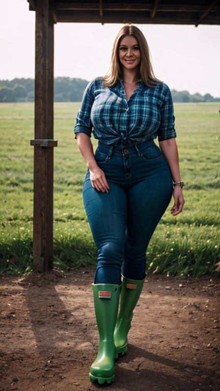 Midsummer, Pasture with cows, Full body shot of an attractive muscular ...