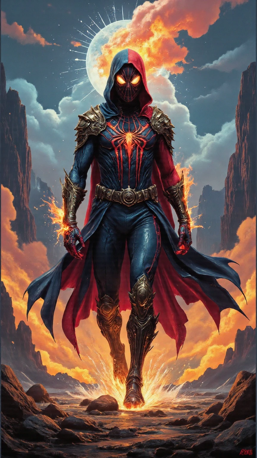 A dynamic depiction of Spider-Man reimagined as a Githyanki fighter ...