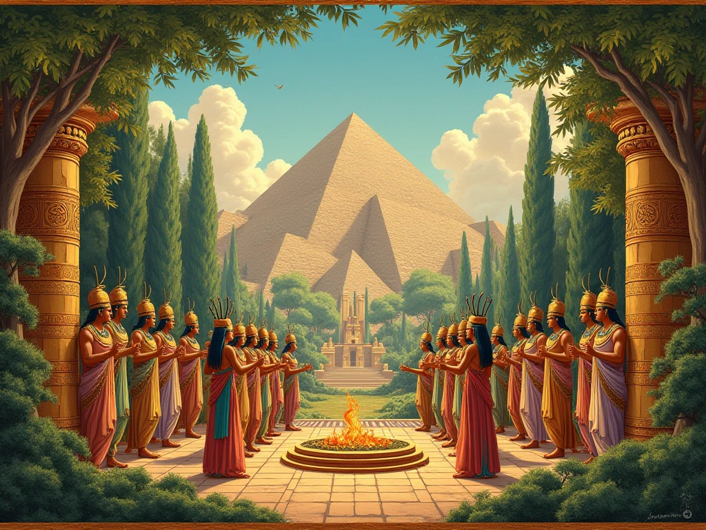 Ancient Civilizations、mural、ceremony、green、summer - SeaArt AI