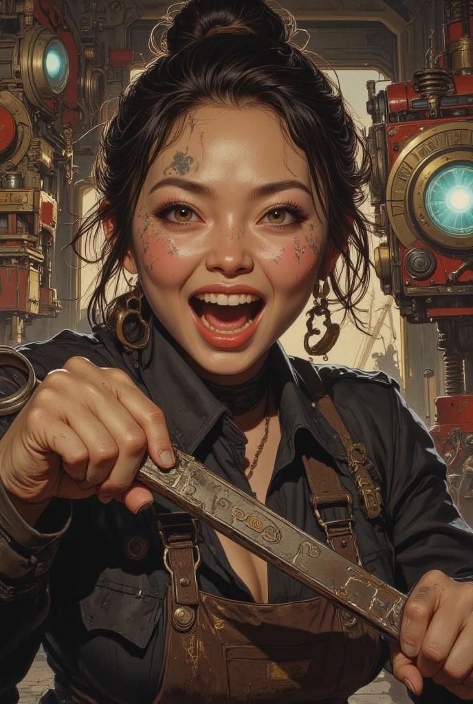 By Phandigrams, close-up digital steampunk illustration of a happy ...
