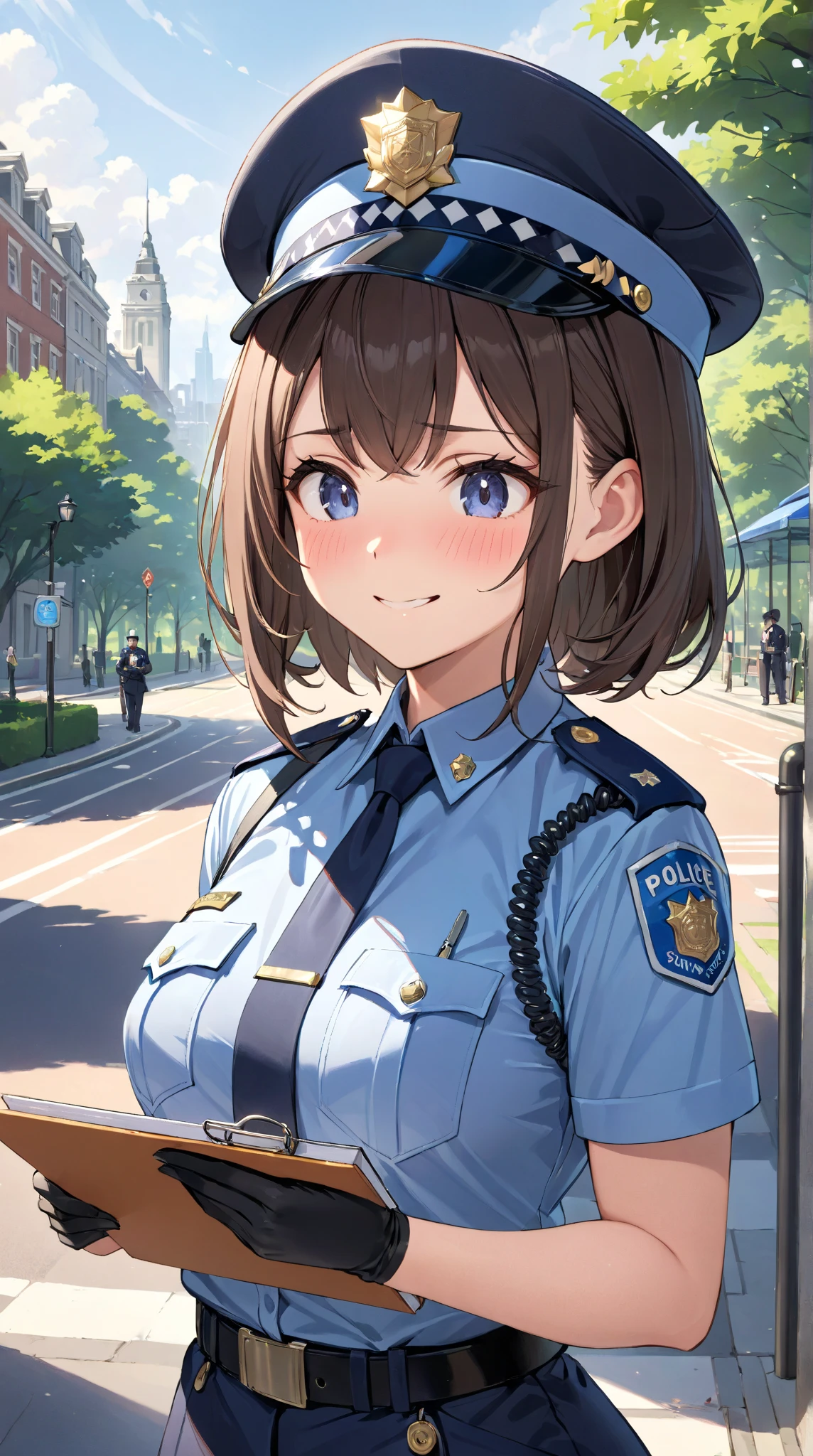 upper body close-up （((masterpiece), On)" ""A young female police ...