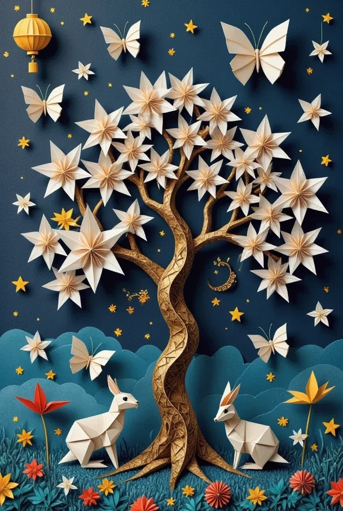 ZOZ_CH,ZOZ_CH A medium-sized painting of a tree with white flowers on ...