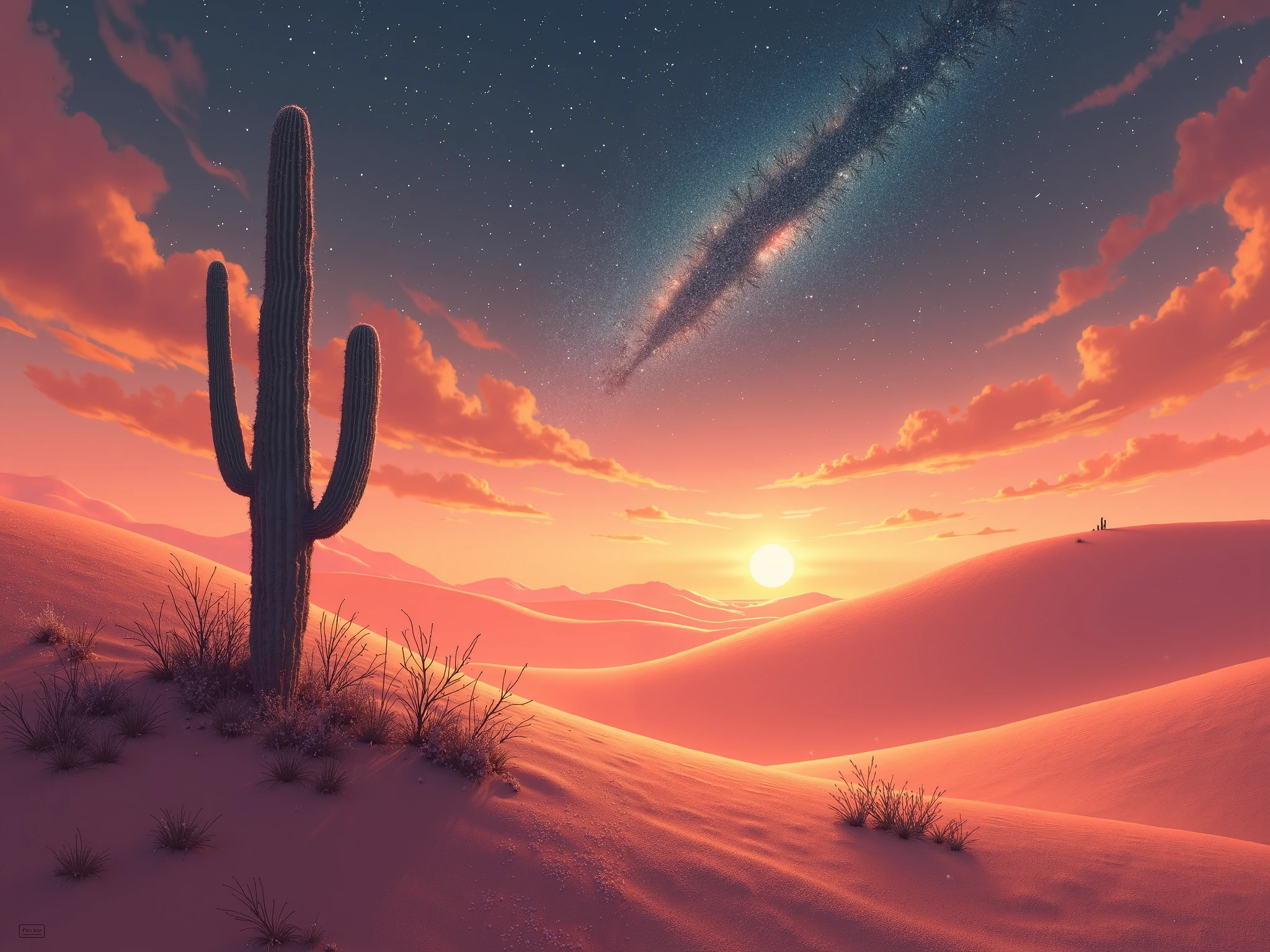 Arafed cactus in the desert with a star in the sky - SeaArt AI