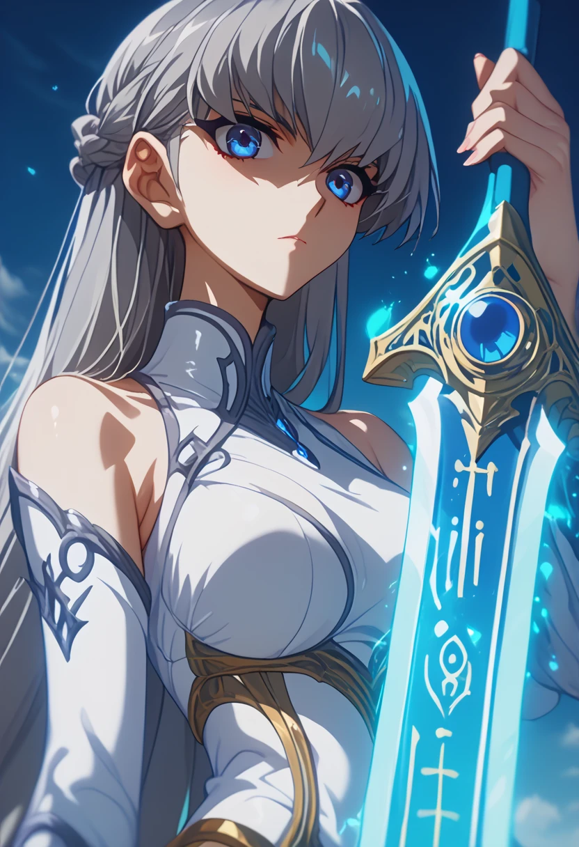 Dark Knight、邪悪な装鎧、magic sword、Great Sword、Gray Hair、blue eyes - SeaArt AI