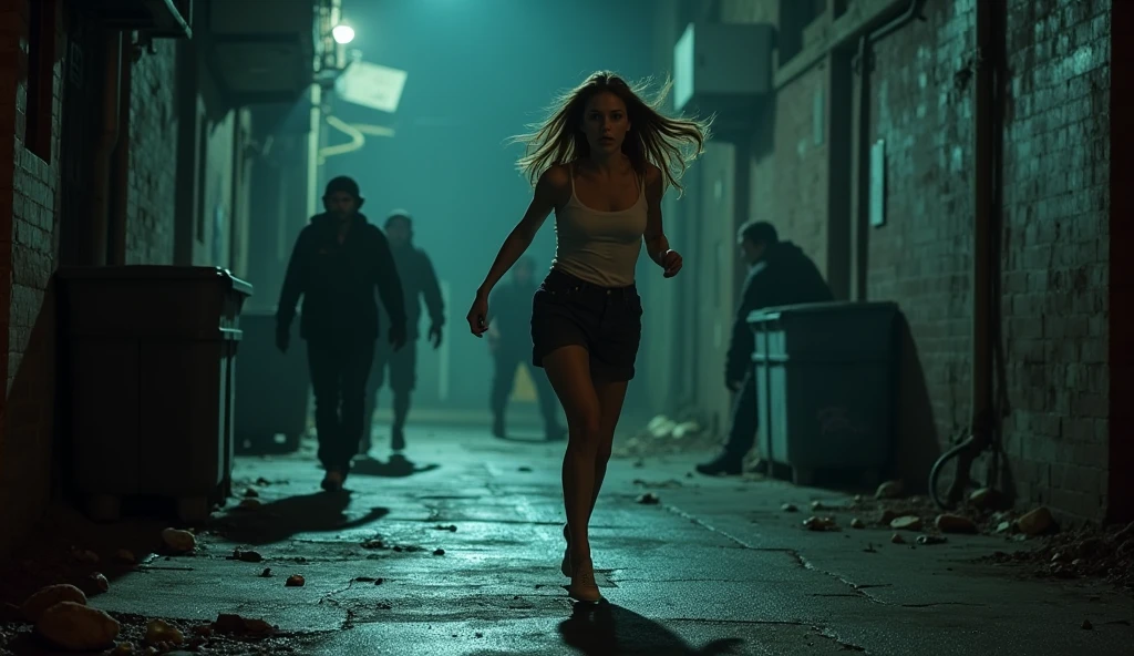 a dingy dark downtown alley with no people in New York late at night ...