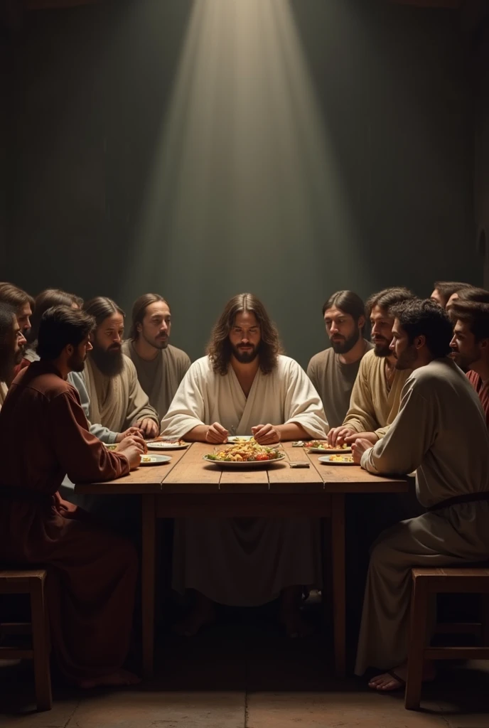 Jesus with the disciples at the table sharing supper - SeaArt AI