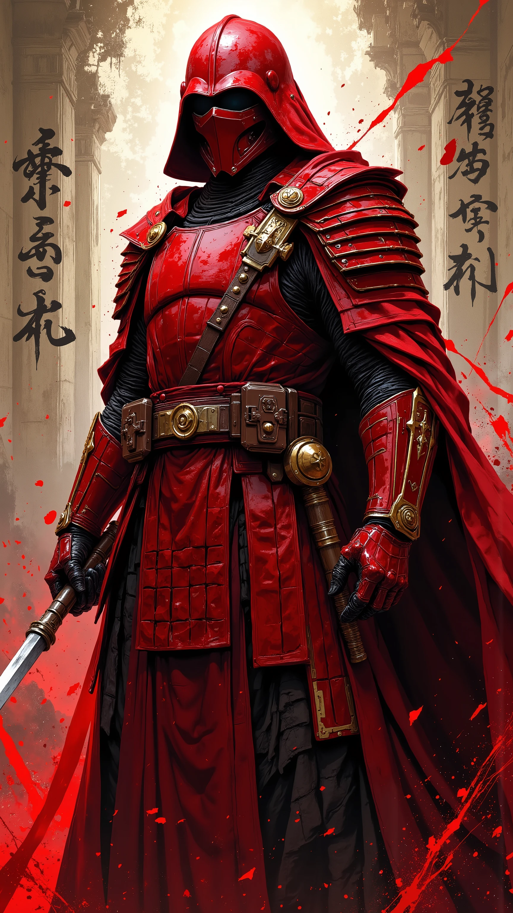 Arafed image of a man in a red armor with a sword - SeaArt AI