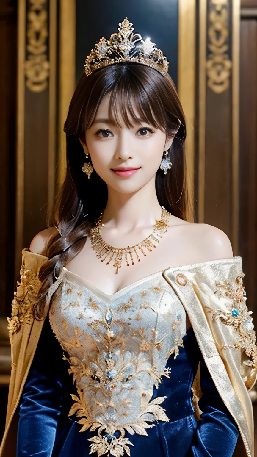 Araffe woman in a blue dress and gold jewelry posing for a picture ...