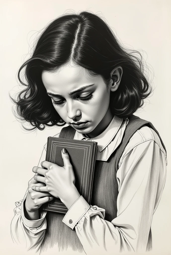 Anne Frank as a teenager drawn with ink , His emotions of fear and ...