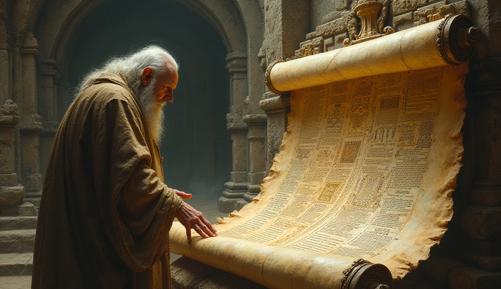 It generates the photo of a human tending to a scroll, the scroll is ...