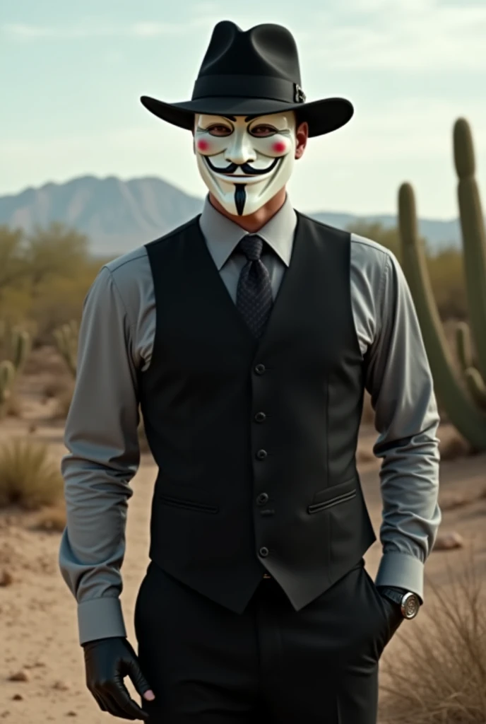 Anonymous masked man,Gray long sleeve formal shirt,Black formal vest ...