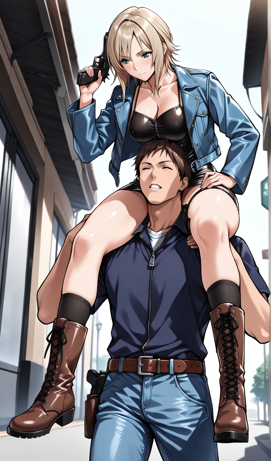 Aya brea, 1girl, bare neck, (cleavage:0.5), (medium breasts:0 - SeaArt AI