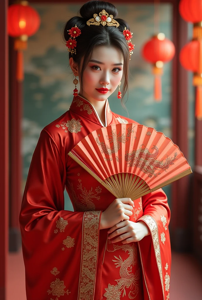 Beautiful Chinese woman,hair in a bun chinese style,perfect make up ...