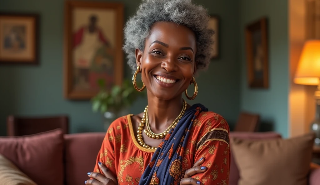 3D art, airbrush art An African woman late 50s, Plump and matronly ...