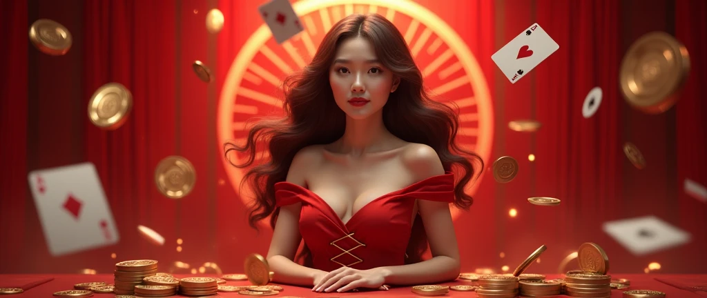 Make an Elegant Flyer ，Red and Gold, Flying Card , Flying Coin - SeaArt AI