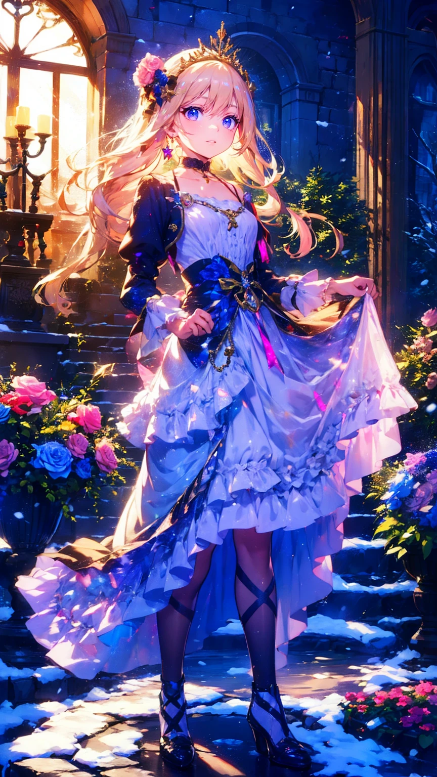 Beautiful young Snow Goddess with flowing blue accents in a long white ...