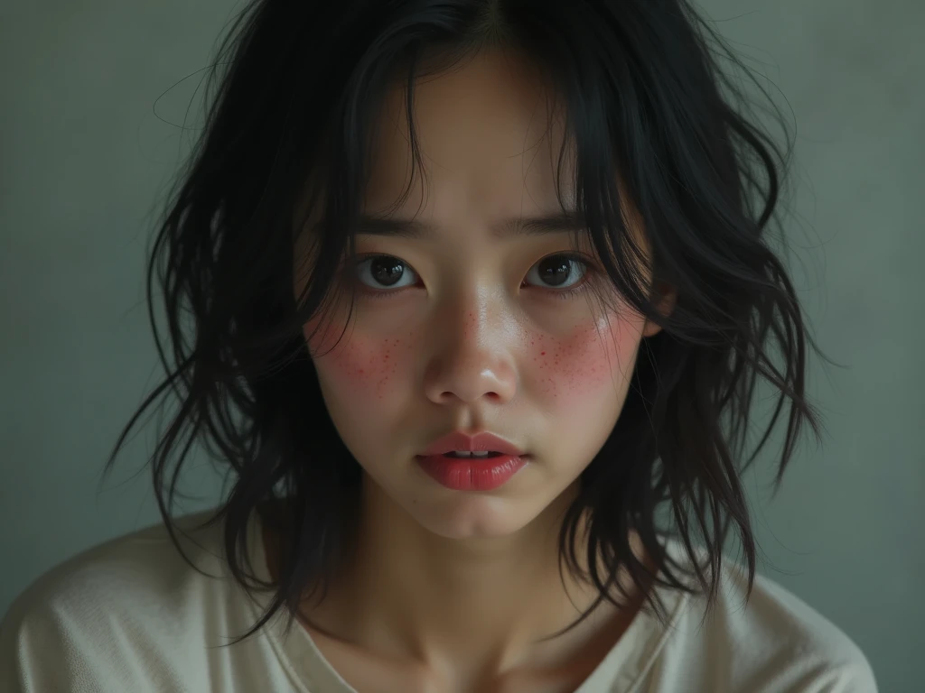 A 25-year-old Indonesian woman with white skin covered in acne is ...